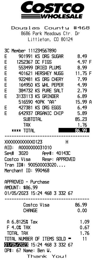 Costco Receipt Template 1